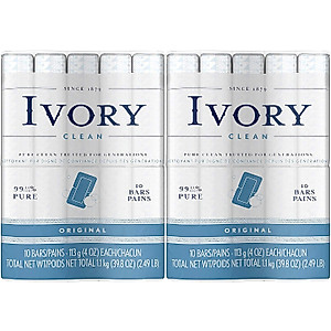 Ivory Clean Original Bar Soap, 4 Ounce, 10 Count (Pack of 2) Total 20 Bars