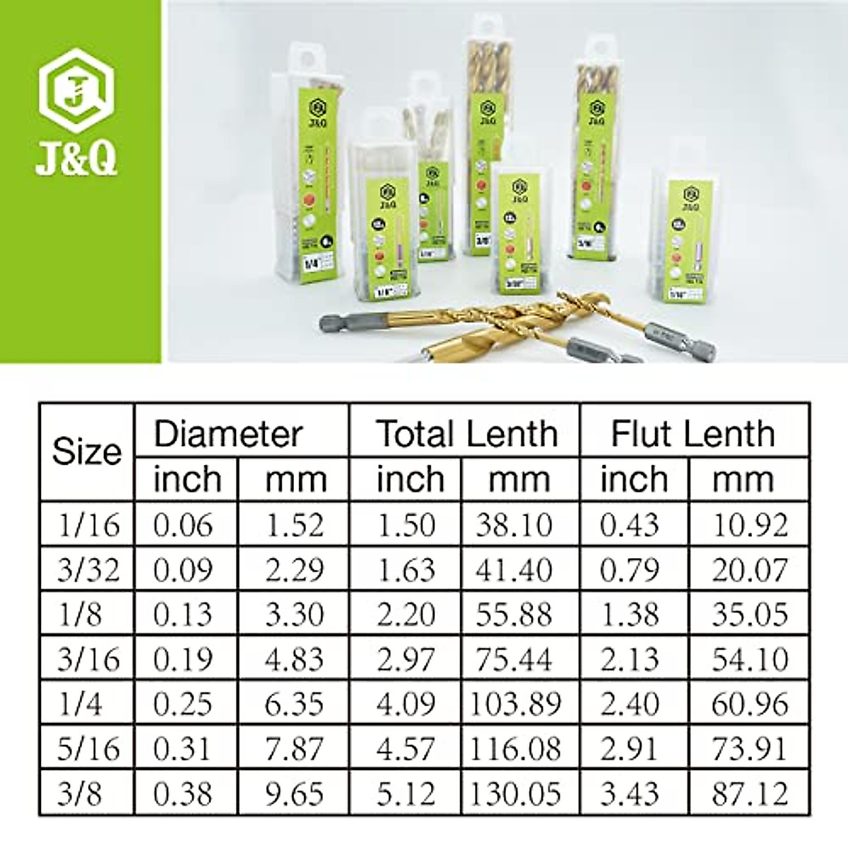 J&Q 1/16" Hex Shank Drill Bits, High Speed Steel Titanium Drill Bit Set for Steel, Quick Change Small Drill Bits for Metal (Pack of 12 Identical Pcs)