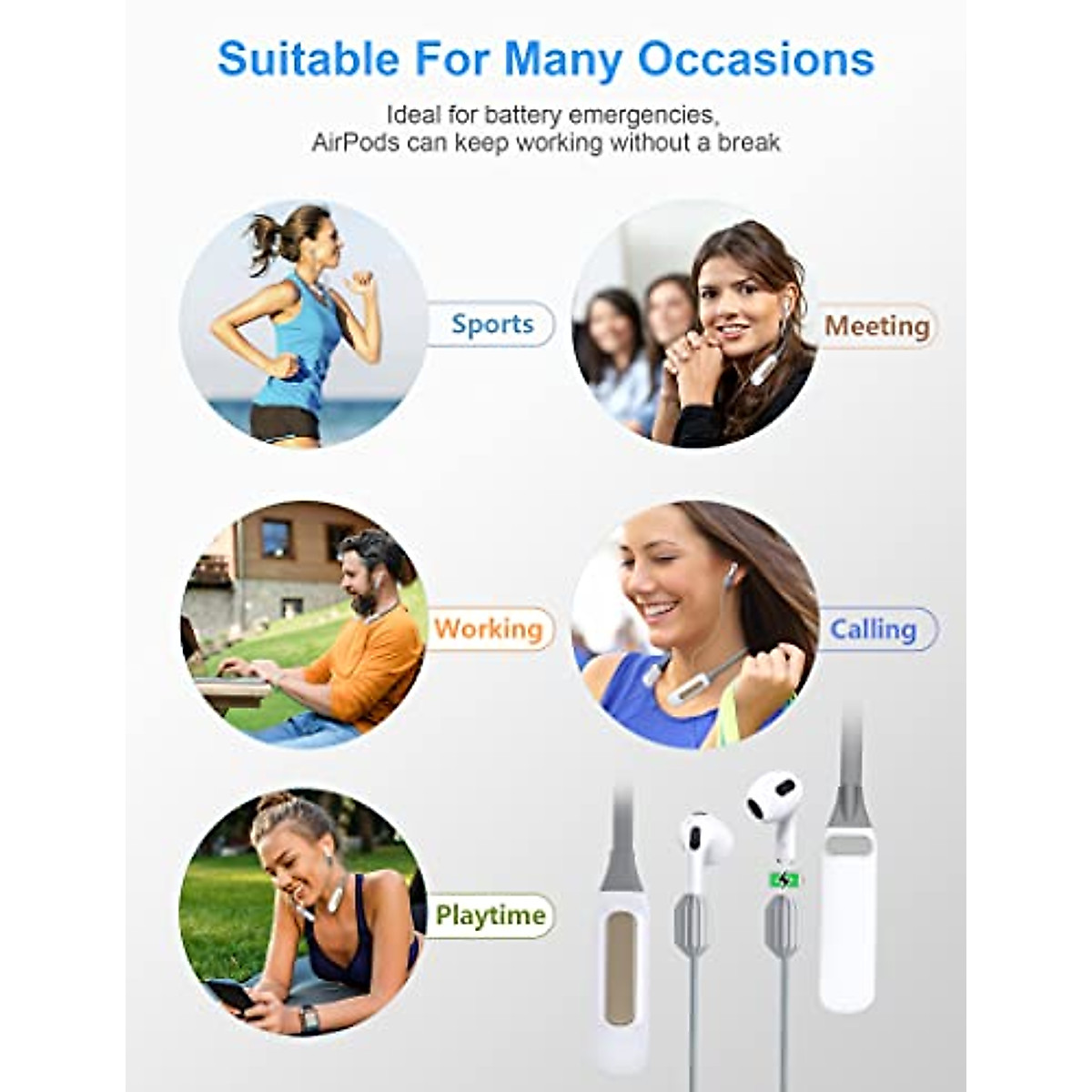 Abeautiu AirPods Portable Charger Compatible with AirPods 1/2/3/Pro Anti-Lost Strap Smart Power Supply AirPod Accessories Use While Charging, Not for New 2022 AirPods Pro 2. AirPods Not Included