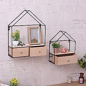 PIBM Stylish Simplicity Shelf Wall Mounted Floating Rack Shelves Triangle House Iron Art Solid Wood Drawer Multifunction,2 Sizes, a , 25X12X35CM