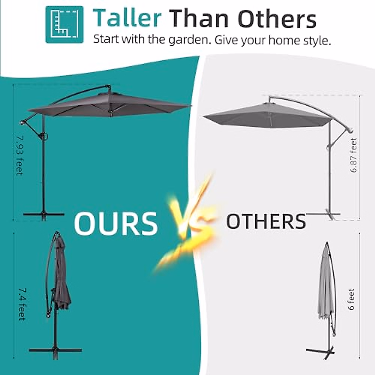 Shintenchi Patio Offset Umbrella with Easy Tilt Adjustment,Crank and Cross Base, Outdoor Cantilever Hanging Umbrella, Sunshade Umbrella Canopy, Dark Gray