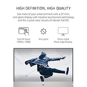 HP Pavilion 27” All-in-One Desktop, AMD Ryzen 7 5700U, 16 GB RAM, 256 GB SSD & 1 TB Hard Drive, Full HD Touchscreen, Windows 11 Home, 5 USB Ports, 5MP Pop-up Camera, Keyboard & Mouse (27-ca0070, 2021)