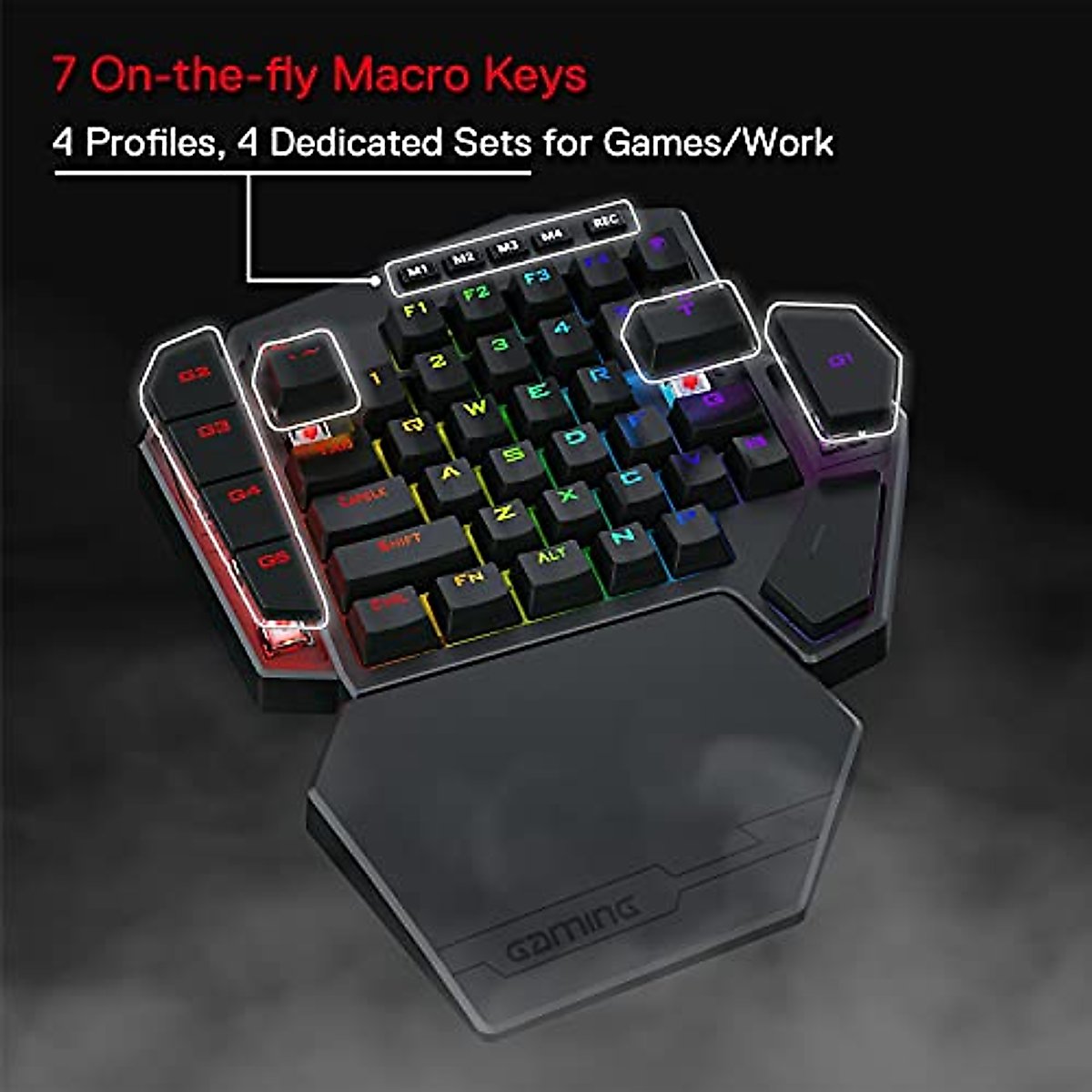 Redragon K585 DITI Wireless One-Handed Mechanical Keyboard, 42 Keys 2.4Ghz RGB 40% Gaming Keypad with 7 Onboard Macro Keys, Detachable Wrist Support, Durable Battery (Red Switch)