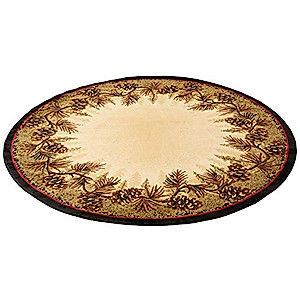 Rustic Lodge Pine Cone Border Brown 8ft Round Area Rug, 7'10x7'10