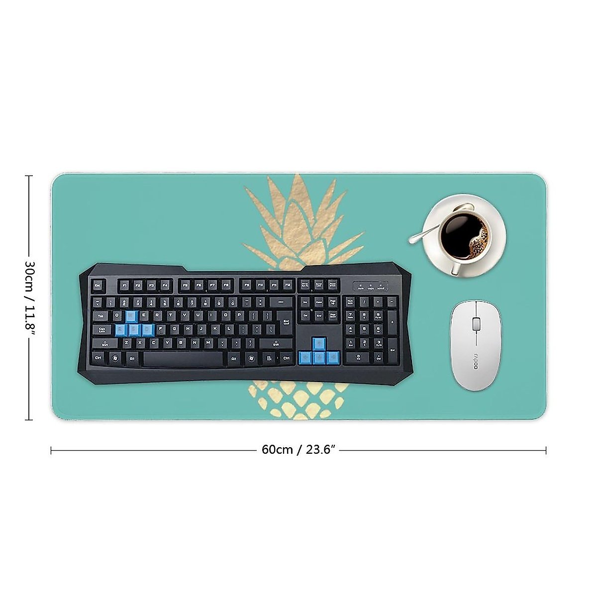 Mouse Pads Gold Pineapple on Teal Desk Mat Gaming Mousepad Non Slip Rubber Mouse Mat for Desk Keyboard, Wireless Mouse, Office Computer