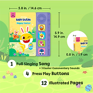 Baby Shark Happy Easter 4 Button Sound Book, Baby Shark Children's Easter Books, Interactive Learning Books For Toddlers, Learning & Education Toys, Baby Shark Seasonal Gifts For Babies