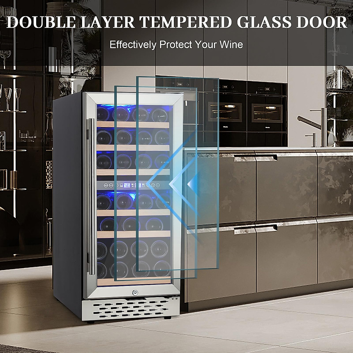 Garvee Wine Fridge, Wine Cooler Dual Zone 28 Bottles with Glass Door, Adjustable Shelves, Digital Temperature Control for Red, White and Champagne, Freestanding/Built-in