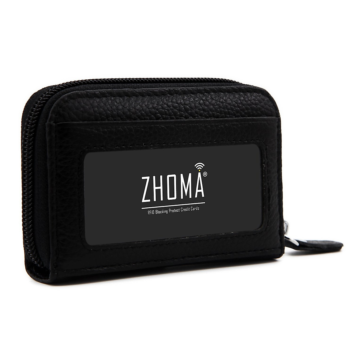 ZHOMA RFID Blocking Genuine Leather Credit Card Case Holder Security Travel Wallet - Black