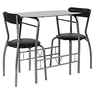 Flash Furniture Sutton 3 Piece Space-Saver Bistro Set with Black Glass Top Table and Black Vinyl Padded Chairs