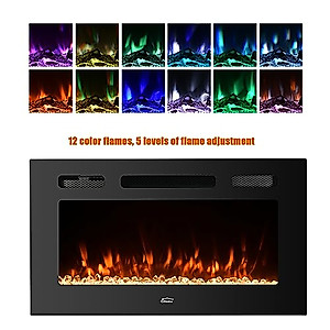 Clihome 50in Electric Fireplace Fire Places Electric Fireplace Inserts Electric Fireplace Heater Fireplace Decor Fireplace Heater with Timer, Remote Control, Adjustable Flame Color 750/1500W