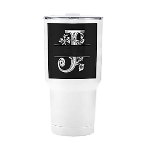 Monogram J Initial Name 30 oz Tumbler with Lid, Stainless Steel Travel Coffee Mug Water Bottle