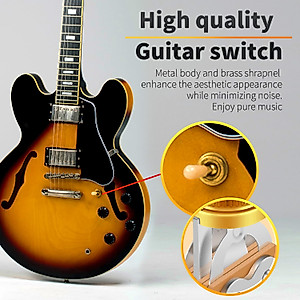 SAPHUE Guitar 3 Way Toggle Switch Position Short Straight Gold Top Gold Knobs for Gibon Epiphone Les Paul Electric Guitar Parts Pickup Selector kit with Plate Rhythm Treble Washer Ring Gold/Black