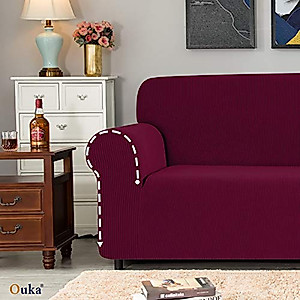 Ouka 1-Piece Slipcover, Superior Stretch Sofa Cover for 1-Seat, Soft Furniture Protector with Elastic Bottom(Wine, Small)