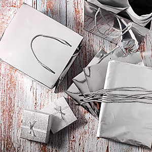 12 Pack Metallic Gift Bags Party Favor Bags Paper Shopping Bags with Handles Bulk and 12 Sheets Gift Tissue Paper Wrapping Paper for Birthdays, Wedding, Party Favors, 9 x 8 x 4 Inch(Silver)