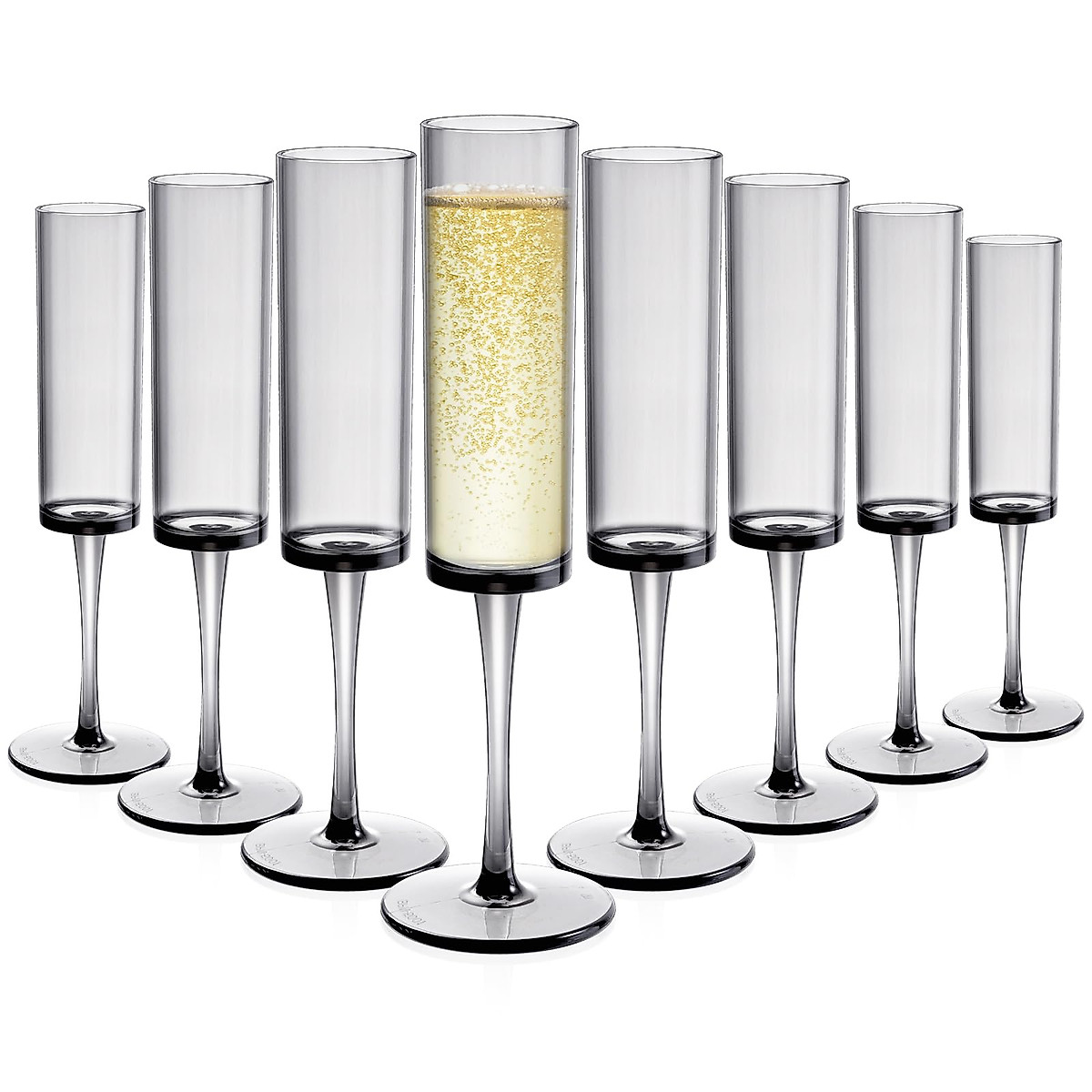 Elsjoy Set of 8 Acrylic Champagne Flutes, 6 Oz Unbreakable Champagne Glasses Reusable Champagne Toasting Cups, Shatterproof Stemmed Champagne Goblets for Party, Wedding, Event