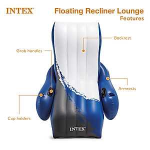 Intex 26 Foot by 52 Inch Framed Swimming Pool with Pool Cover, Inflatable Beverage Cooler, and Set of 2 Inflatable Floating Recliner Chairs, Dark Gray