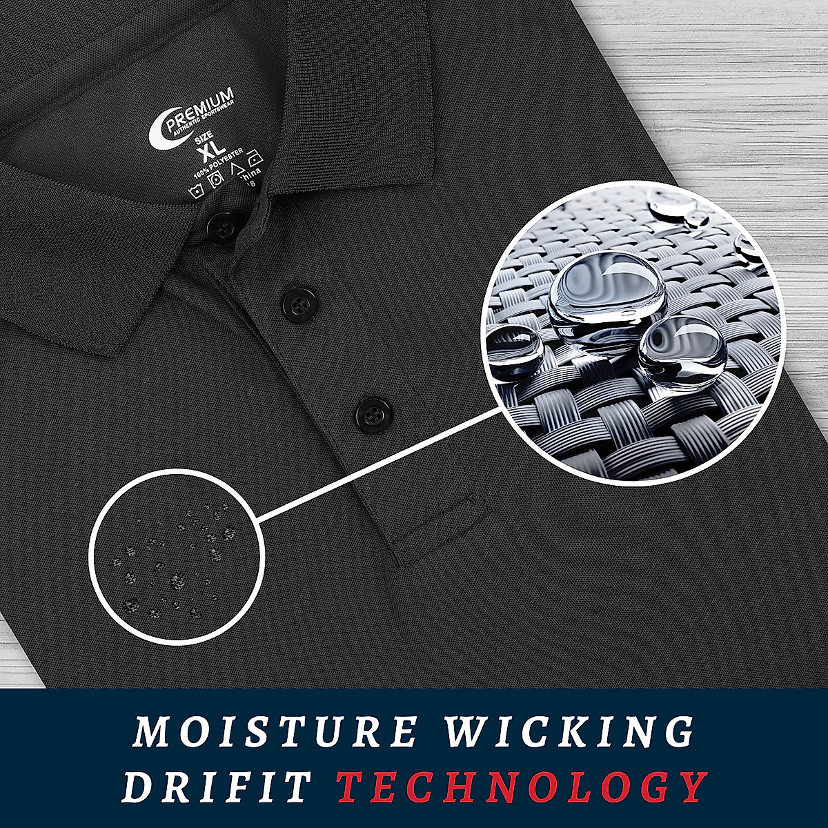 Premium Wear Men's High Moisture Wicking Polo T Shirts | Black - Large