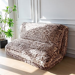 MAXYOYO Bean Bag Bed Floor Bed, Faux Fur Floor Sofa Floor Chairs for Adults, Folding Sofa Bed Foam Filling Wall Couch Sleeper Chairs Twin Size Floor Mattress, Coffee, 39x95 Inch