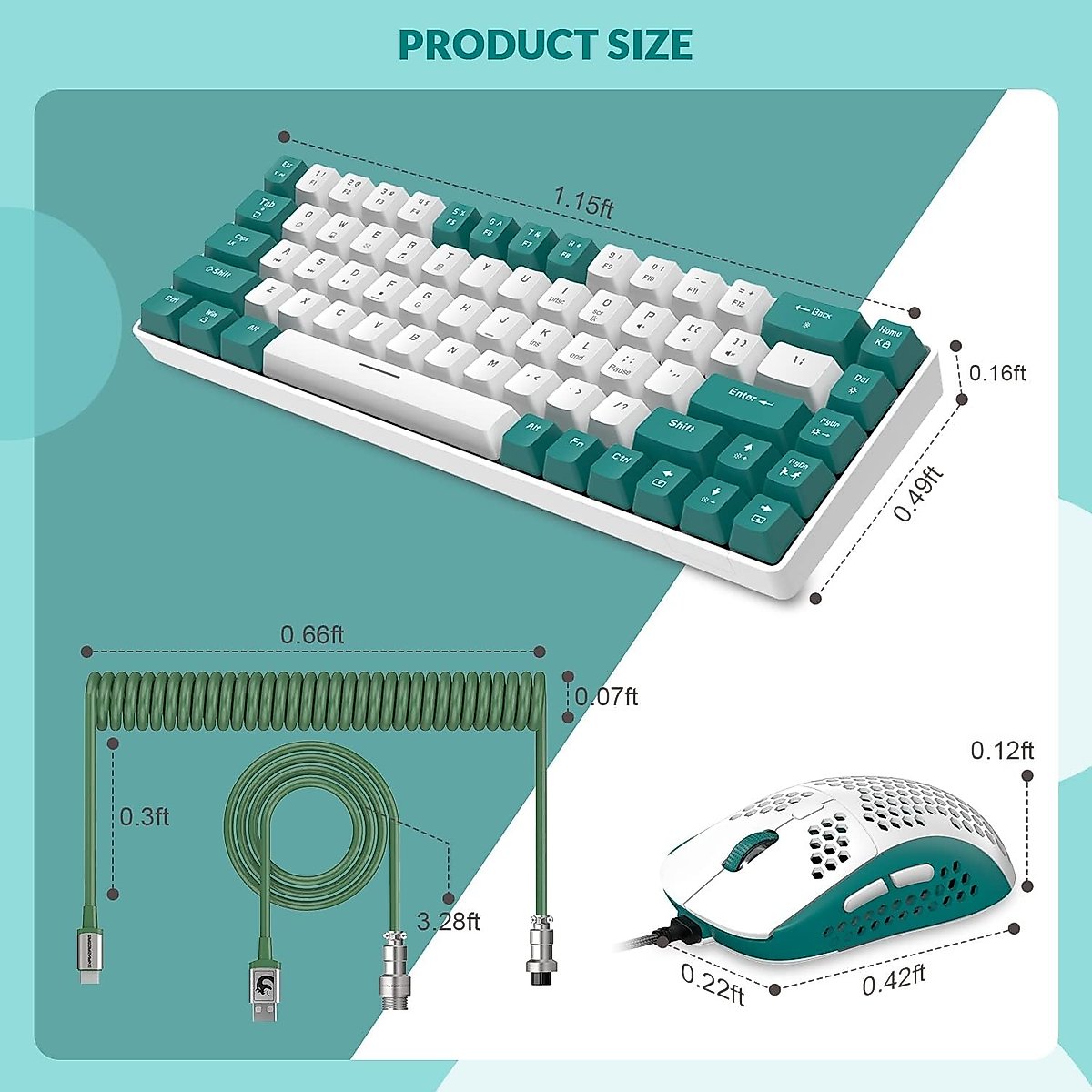 ZIYOU LANG RK-T8PR0 Wired 65% Mechanical Gaming Keyboard and Mouse Combo with RGB LED Backlit Anti-ghosting TKL Mini 68 Key Coiled C to A Cable Tactile Blue Switch for PS4 PS5 Xbox PC Mac Gamer(Green)