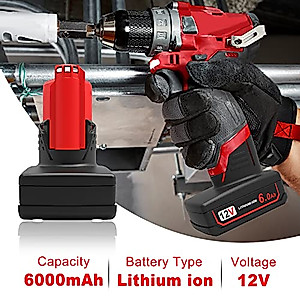 Rocivic Replace for Milwaukee M12 Battery 6.0Ah 2 Packs, Compatible with Milwaukee 12V 48-11-2410 48-11-2420 48-11-2411 48-11-2401 12 Volt Lithium Ion Battery