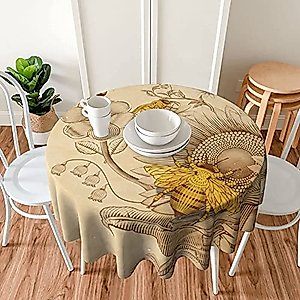 Vintage Bee Sunflower Tablecloth Round Washable Table Cover for Kitchen Dining Picnic Party Indoor Outdoor Table Mats 60 inch