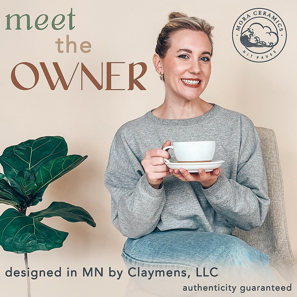 Mora Ceramic Latte Art Mug With Saucer - 10.5 oz, Round Bottom For Perfect Pours - Cafe Cups for Cappuccino, Espresso, Coffee, Tea etc - Porcelain Set for Baristas, Great Gift - Vanilla White