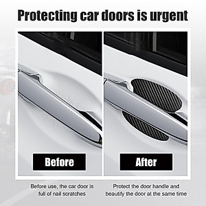 Kewucn 4PCS Car Door Handle Sticker, Carbon Fiber Auto Door Side Handle Protective Films, Anti-Scratch Vehicle Door Cup Protector, Universal Exterior Accessories for Most Cars (Black)
