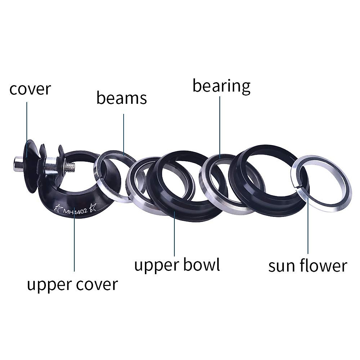 Keenso Mountain Bike Headset, Threadless 44mm Headset 1 1/8 Headset Aluminium Alloy Bicycle Headset 44mm Headset Bearing Bicycle Accessory (Black)