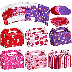Winlyn 48 Set Valentine's Day Treat Boxes Hearts Prints Boxes Cookie Boxes Goodie Bag Party Favor Boxes Container Candy Box with Heart Tags Bulk for Kids Girls School Classroom Supplies