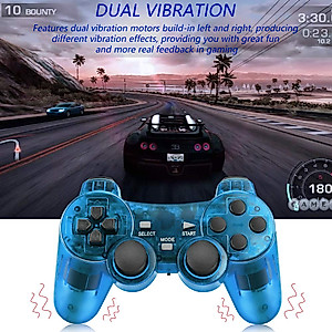 BicycleStore 2 Pack Controller for PS2 Playstation 2.4G Gamepad Joystick Remote with Shock Vibration (ClearBlue and ClearRed)