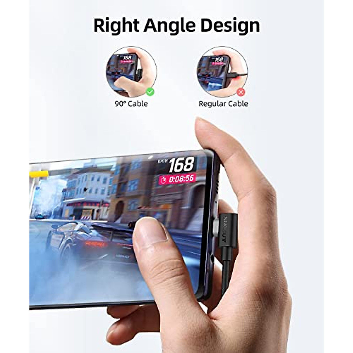 SUNGUY Right Angle Micro USB Cable 1.5FT [2 Pack], 18W Short 90 Degree Micro USB Cable Fast Charging USB 2.0 Data Sync Compatible for Samsung Galaxy S7 Edge S6 S5, Moto E6 5 4, LG-Black