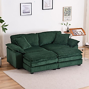 JURMALYN 84.6'' Corduroy Sectional Sofa with Chaise Lounge, Luxury Sofa Bed Lazy Sofa Loveseat Sofa with Ottoman Sleeper Sectional Sofa Daybed for Living Room Apartment, Green