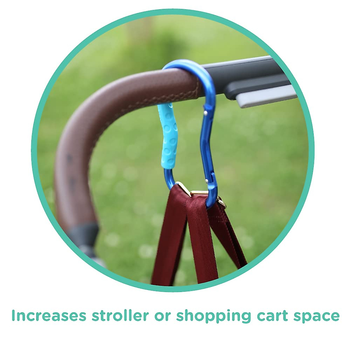 Nuby Large Handy Hook Carabiner Stroller Clip with Textured Soft Grip, Colors May Vary