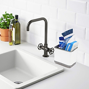 KeFanta Sink Counter Caddy, Dish Sponge Holder, Kitchen Sink Sponge and Brush Holder, Plastic Dish Scrubber Organizer with Drain Tray, White