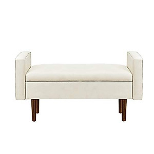 Home Fare Mid Century Upholstered Bench with Storage - Cream Fabric