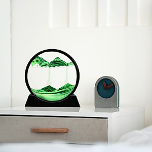 Muyan Moving Sand Art Picture Sandscapes in Motion Round Glass 3D Deep Sea Sand Art for Adult Kid Large Desktop Art Toys (12 Inch, Green)
