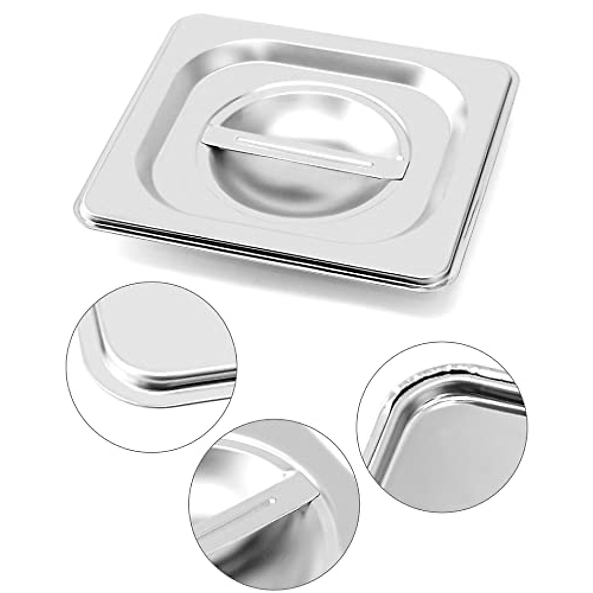 QWORK Solid Pan Lid with Handle, 4 Pack Stainless Steel Steam Table Pan Cover for 1/6 Size Steam Pans