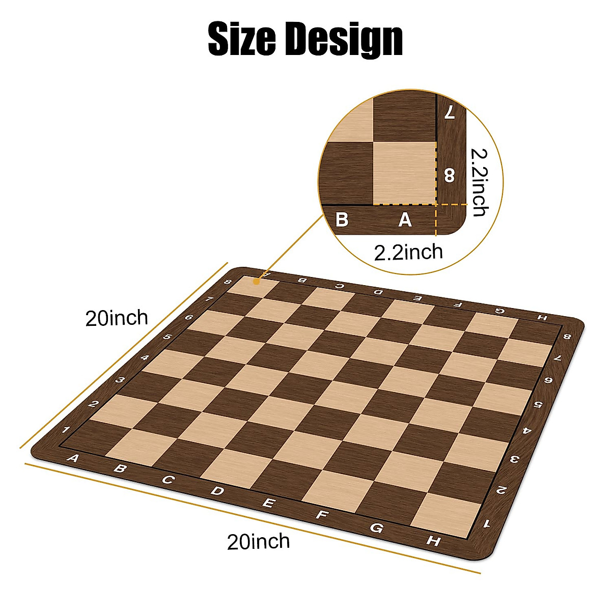 LEAP Chess Board Only 20" & 0.042" Super Thiness Mousepad Material Non-Slip Fold or Roll up Way Storage
