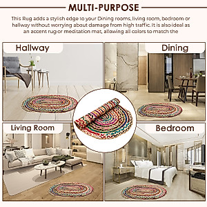 NAQSH Multicolor Handmade Braided Rugs - (2x3 Feet, Multi Jute+Cotton (Oval)