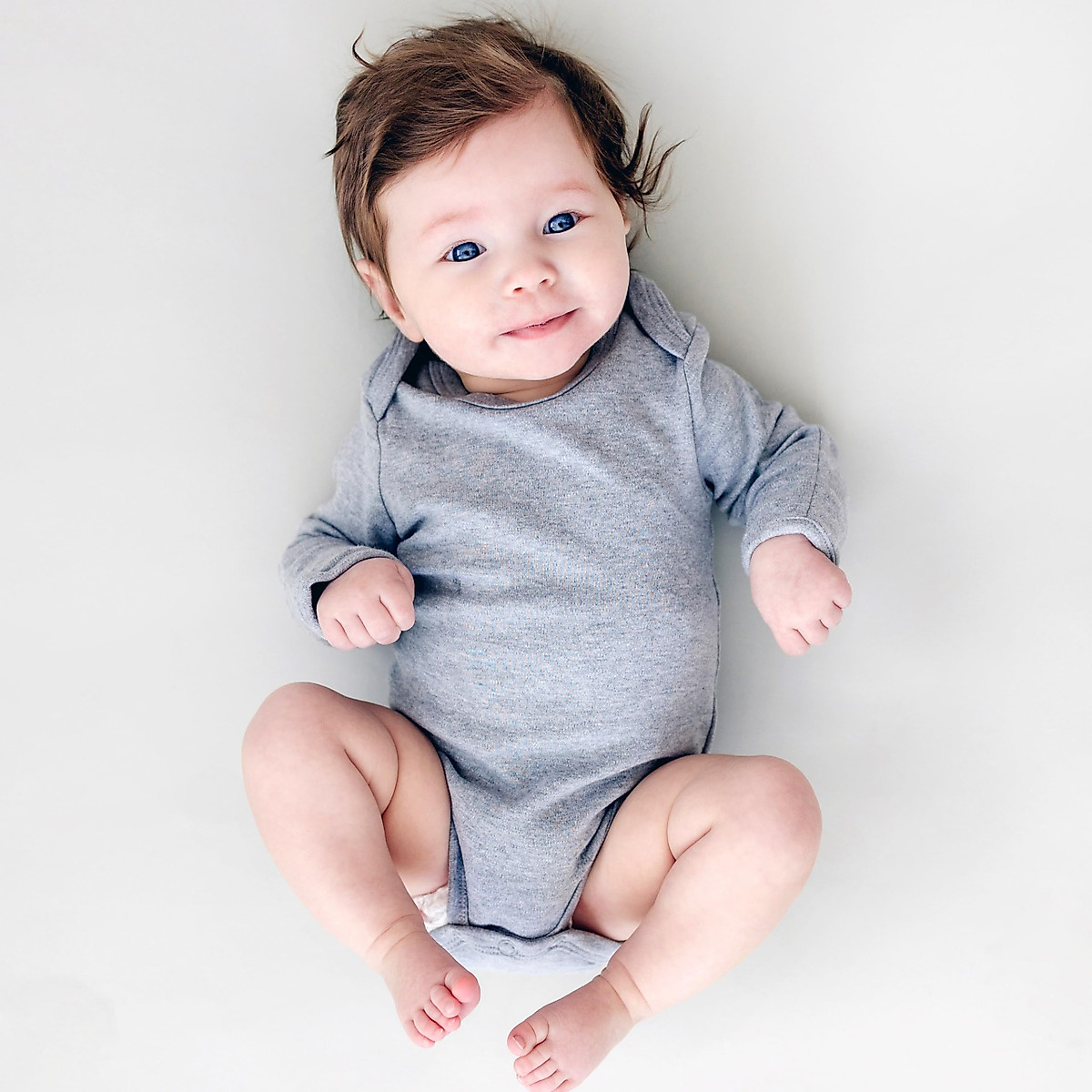 Goobie Baby Long Sleeve Classic Bodysuit Set with Fold-over Mitten Cuffs to Prevent Scratching, Soft 100% Cotton Onesie, Tagless Neck, 4 Pack (Gray, 3-6 Months)