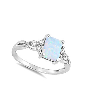 Rectangle White Simulated Opal Infinity Knot Ring .925 Sterling Silver Band Size 9