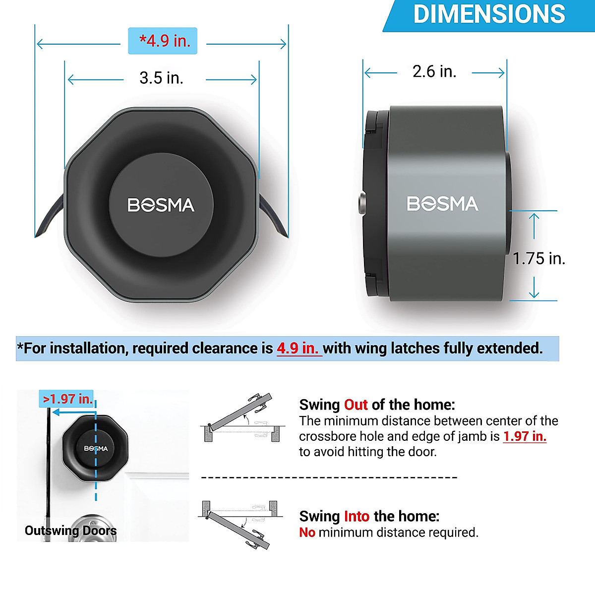 Bosma Aegis Smart Door Lock w/WiFi Gateway, Auto-Unlock & Auto-Lock, Remote Control, APP-Less Guest Access, Break-in Detection, Works with Alexa & Google, Fits Your Existing Single-Cylinder Deadbolt
