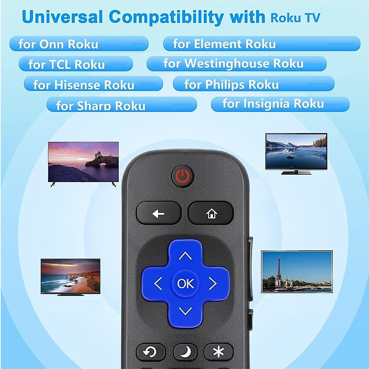 Rupmmehon (Pack of 2) Replacement Remote Control Universal for Roku TV/for Hisense/Element/TCL/Sharp/Onn/Philips/Hitachi/JVC Roku Series Smart TVs
