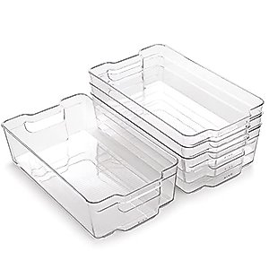 BINO | Stackable Storage Bins, X-Large - 4 Pack | The Stacker Collection | Clear Plastic Storage Bins | Organization and Storage Containers for Pantry & Fridge | Multi-Use Organizer Bins | BPA-Free