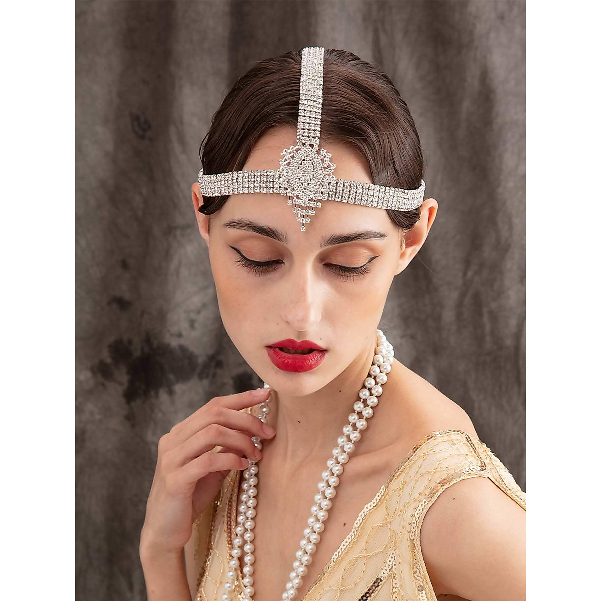 SWEETV Rhinestone 1920s Headpiece Silver - Flapper Headband for Costume Party Gatsby Accessories Decorative Headbands