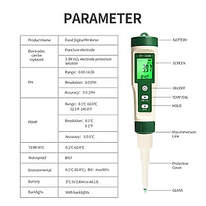 RAINLEOTI Digital pH Meter for Food,Food PH Tester 2 Probe 0.01 Resolution High Accuracy Digital PH Meter with Backlit LCD Display & ATC for Meter,Sourdough,Fruit,Cheese,Bread,Soft Soil Water&Solution