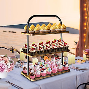 Cupcake Stand, 3 Tier Wood Cupcake Stand for 50 Cupcakes Large Dessert Stand Cupcake Display Stand Cupcake Tower for Farmhouse Decor, Party Serving Tray, Vendor Dessert Table Display Set