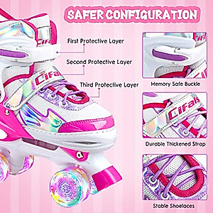 Roller Skates for Girls Boys Kids, Black Pink Purple 4 Sizes Adjustable Kids Roller Skates with Light up Wheels and Shining Upper Design, Roller Skates for Toddler Kids Ages 4-13