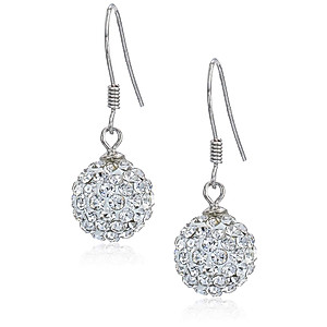 Crystalline Azuria Solid Silver Woman Earrings Disco Ball White Crystals Dangle Hook Earrings for Women