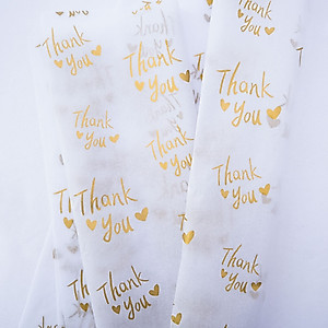 MR FIVE 100 Sheets White with Metallic Gold Thank You Tissue Paper Bulk,20" x 14",Gold Thank You Tissue Paper for Packaging,Gift Bags,Metallic Gold Tissue Paper for Graduation,Birthday,Thanksgiving